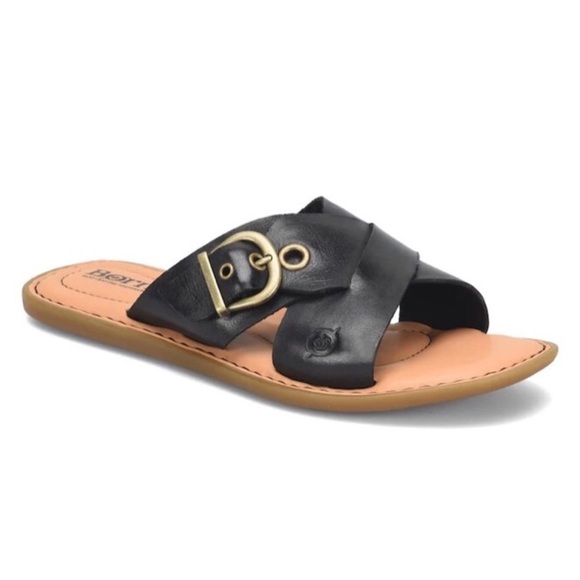 Born | Shoes | Born Raya Black Leather Slide Sandals With Oversized ...